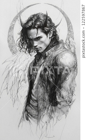 Fallen angel, beautiful daemon, Azazel. AI... - Stock Illustration ...