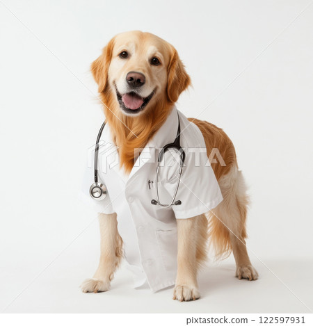 smiling dog wearing a doctor's coat and a...-插圖素材 [122597931] - PIXTA圖庫