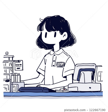 Illustration of a cashier working at the register - Stock Illustration ...