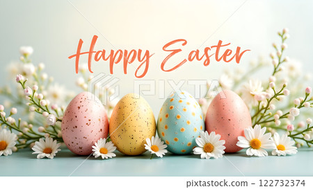 happy easter egg spring background-插圖素材 [122732374] - PIXTA圖庫