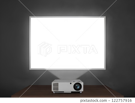 Blank projector screen mockup on the wall.... - Stock Illustration ...