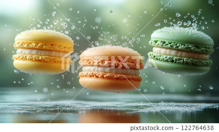 Stack brightly macarons rising, floating air.... - Stock Illustration ...