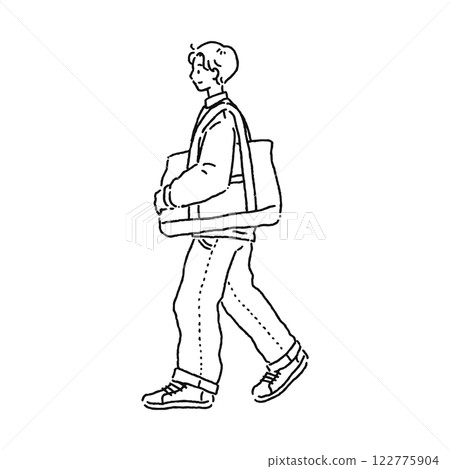A man walking with a large bag, line drawing - Stock Illustration ...