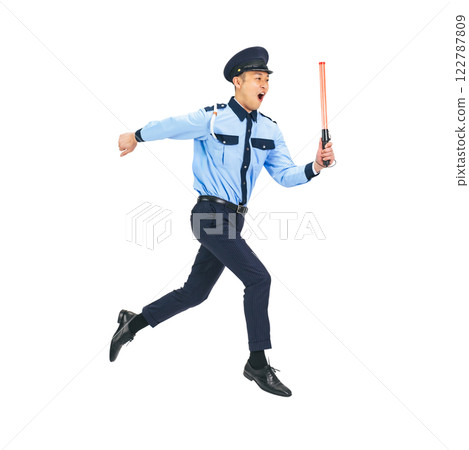 Jumping middle-aged male security guard -... - Stock Illustration ...