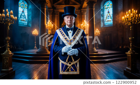 Freemason wearing suit, top hat and regalia... - Stock Illustration ...