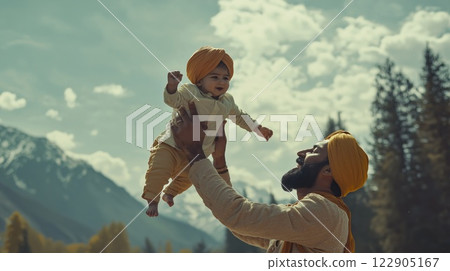 Heartwarming Moment Sikh Father in Turban...-插圖素材 [122905167] - PIXTA圖庫