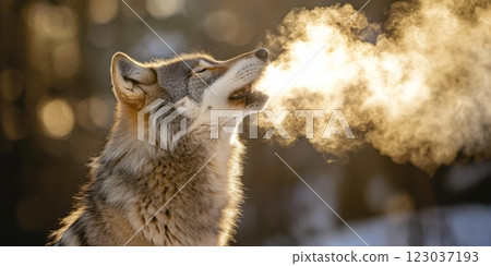 Alaskan wolf howling in the cold winter air at... - Stock Illustration ...