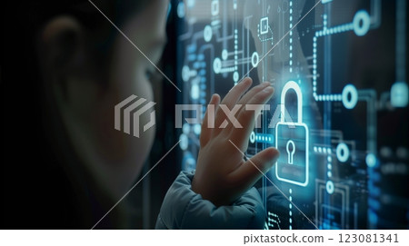 Kids hand finger touch padlock security digital...-插圖素材 [123081341 ...