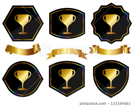 Set of 6 luxurious trophy emblems in black and... - Stock Illustration ...