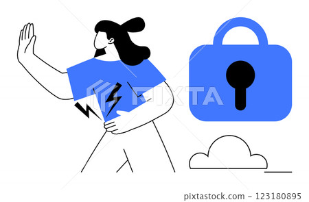 Person gesturing reassurance with a large lock...-插圖素材 [123180895 ...