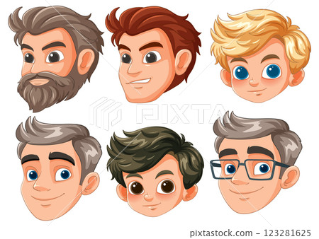 Cartoon Male Character Heads Collection-插圖素材 [123281625] - PIXTA圖庫