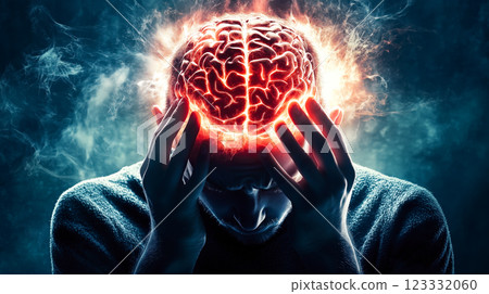 A man is depicted with his hands clutching his... - Stock Illustration ...
