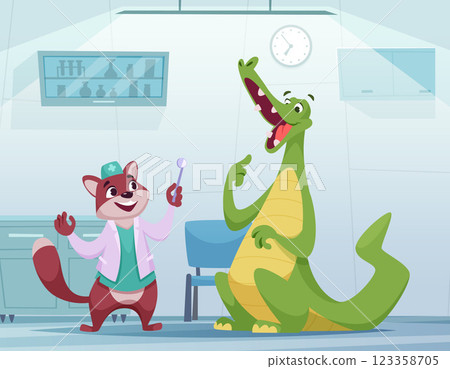 Crocodile at dentist. animal complaints of... - Stock Illustration ...