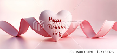 Pink ribbon wrapping around heart for mother's... - Stock Illustration ...