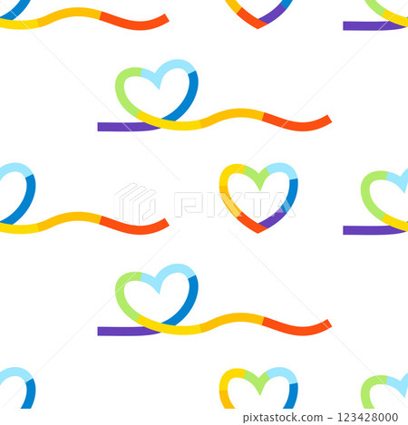 Seamless pattern with rainbow heart ribbon on... - Stock Illustration ...