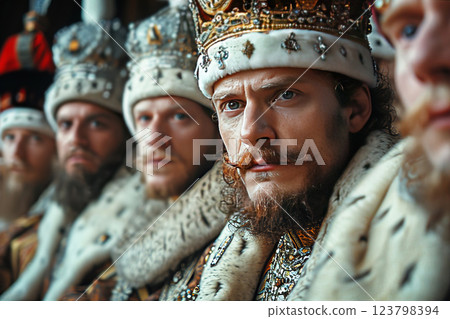 European kings in crowns historical costumes,... - Stock Illustration ...