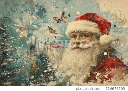 Vintage collage with Santa Claus. Christmas... - Stock Illustration ...
