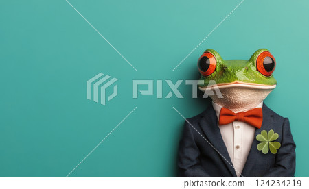 frog character in tailored suit with clover...-插圖素材 [124234219] - PIXTA圖庫