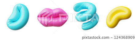 Set of 3d inflated voluminous lips, curved... - Stock Illustration ...