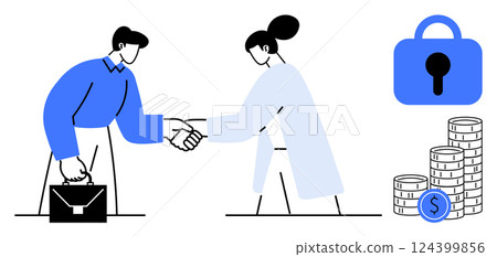 Two people shaking hands, with a briefcase,... - Stock Illustration ...