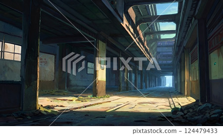 Game background: Slums before dawn, ruined... - Stock Illustration ...
