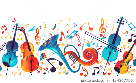 Colorful Musical Instruments Background... - Stock Illustration ...