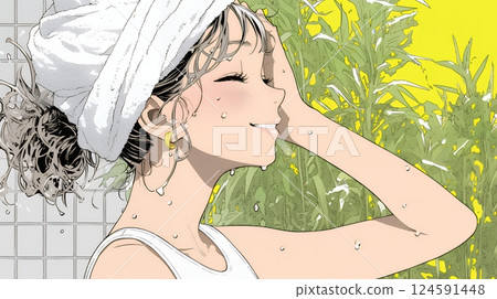 Young woman with wet hair after a hair shower - Stock Illustration ...