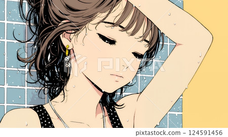 Young woman with wet hair after a hair shower - Stock Illustration ...