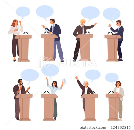 People have political debates standing behind... - Stock Illustration ...