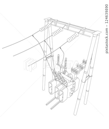 Outline Electric transformer substation. Power... - Stock Illustration ...