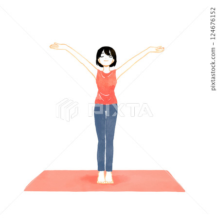 A woman taking a deep breath with her arms... - Stock Illustration ...