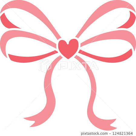 doodle bow Pink ribbon. Bow graphic with heart...-插圖素材 [124821364 ...