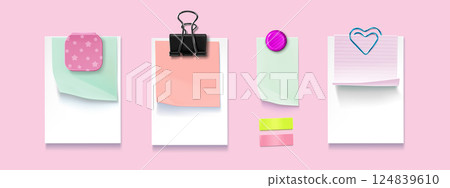 Color note papers set isolated on pink background - Stock Illustration ...