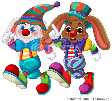 Colorful Clown Rabbits in Playful Vector... - Stock Illustration ...