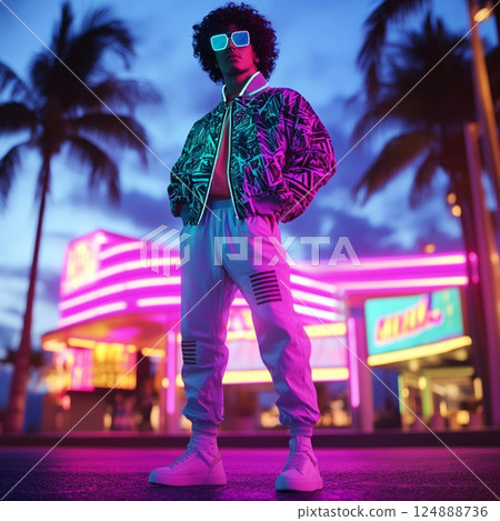 Retro 80s Neon Style Fashion Male Model in... - Stock Illustration ...