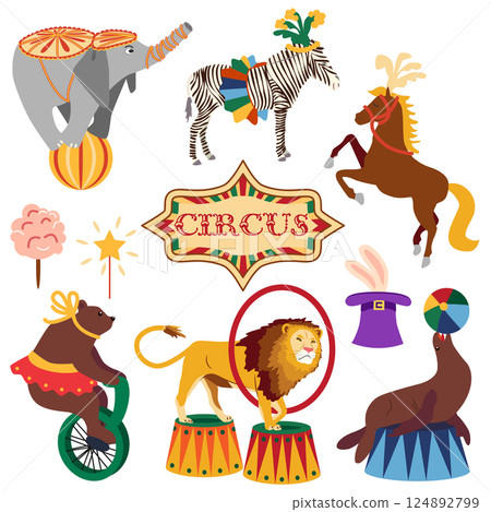 Circus chapito set. Vector characters of... - Stock Illustration ...