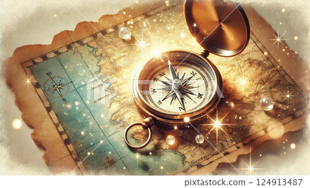 Fantasy illustration of a map and compass - Stock Illustration ...