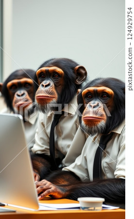 illustration of a team of monkey employees in a... - Stock Illustration ...