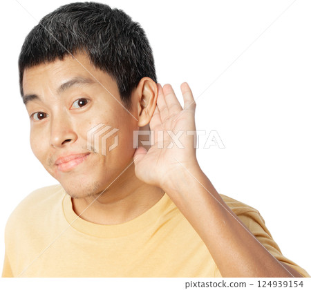 Young man with hand over ear. - Stock Illustration [124939154] - PIXTA