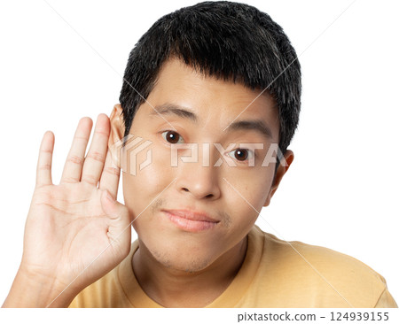 Young man with hand over ear. - Stock Illustration [124939155] - PIXTA