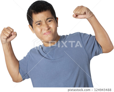 Portrait man posing show arms muscles. - Stock Illustration [124943488 ...