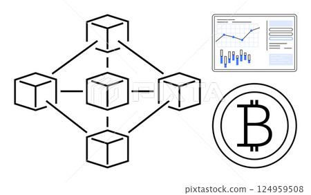 Interconnected blockchain nodes, Bitcoin... - Stock Illustration [124959508] - PIXTA