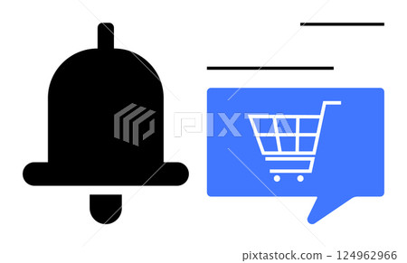 Black notification bell beside blue speech... - Stock Illustration ...