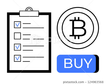 Clipboard with checklist, Bitcoin symbol, and... - Stock Illustration ...