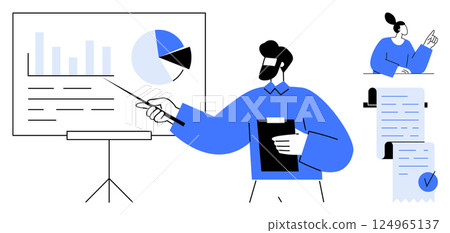 Man presenting data with graphs on screen.... - Stock Illustration ...