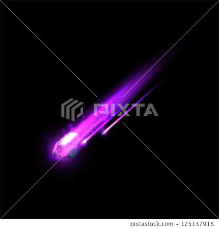 Falling asteroid comet with purple light fire... - Stock Illustration ...