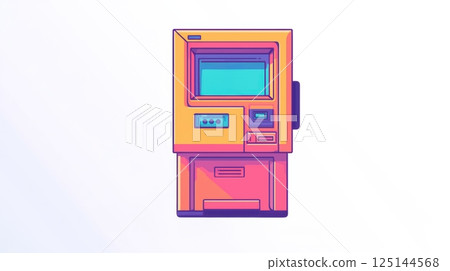 Colorful graphic of an ATM machine in a modern...-插圖素材 [125144568 ...