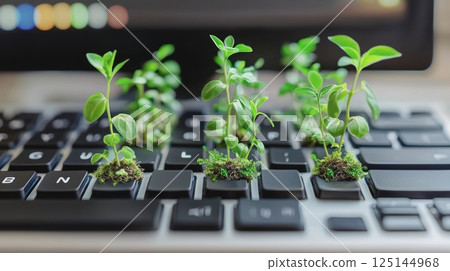 Plants growing on a computer keyboard-插圖素材 [125144968] - PIXTA圖庫