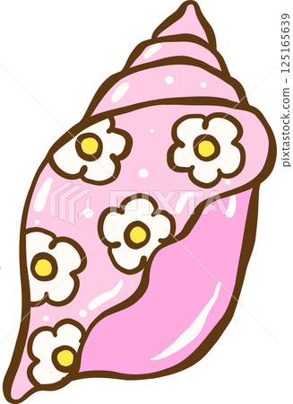 Cute Pink Sea Shell with Floral Design - Stock Illustration [125165639 ...