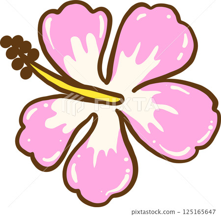 Cartoon Pink Hibiscus Flower Illustration - Stock Illustration ...